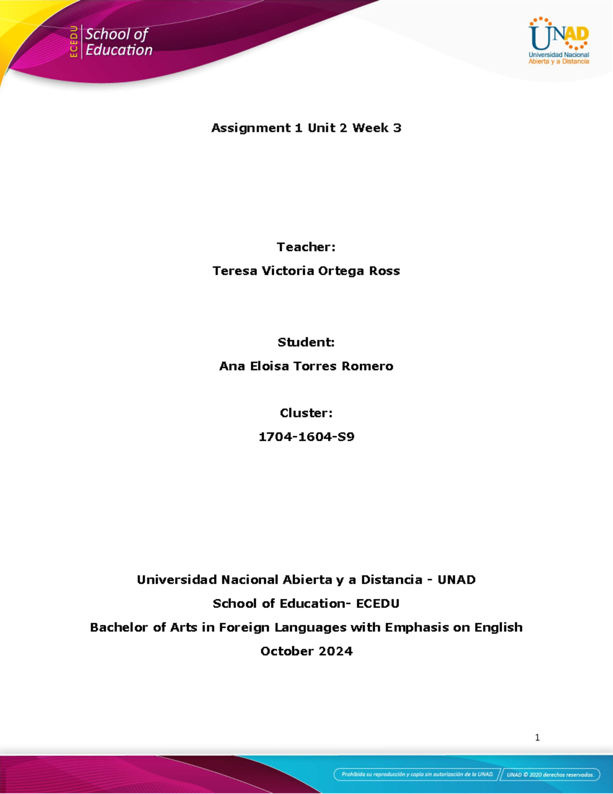 Assignment 1 Unit 2 Week 3 - 1 Assignment 1 Unit 2 Week 3 Teacher ...