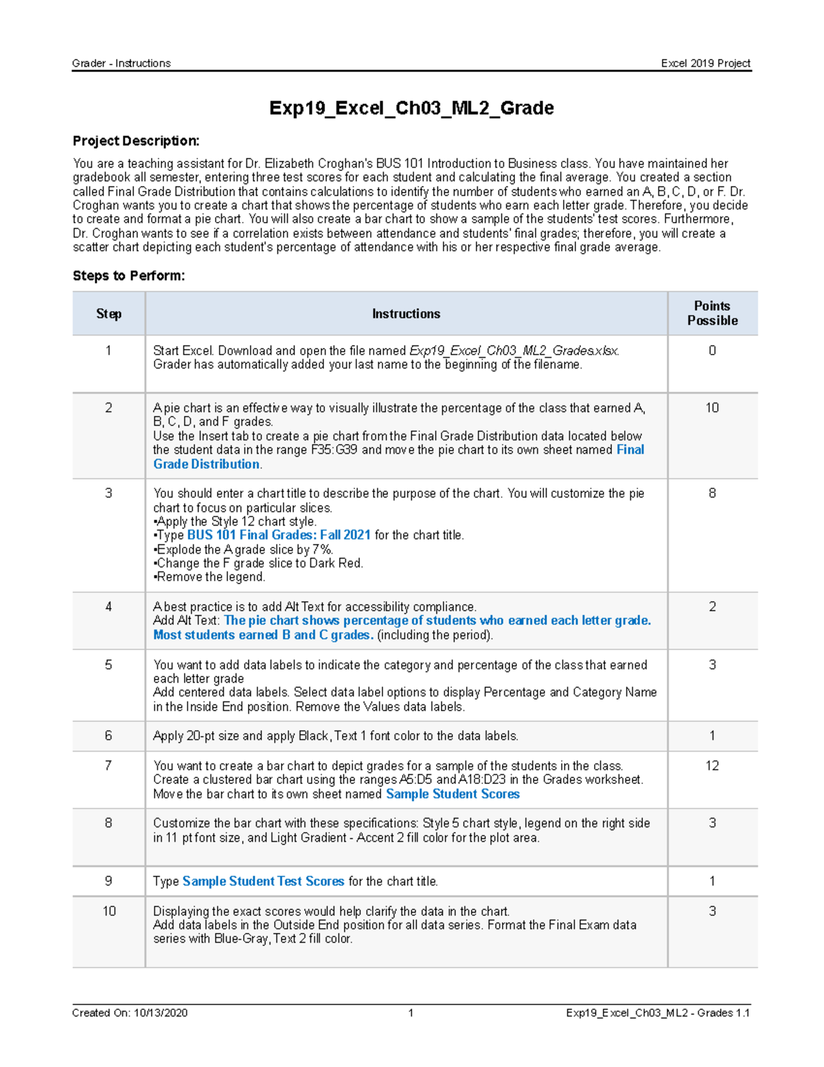 Class 03 Grades explanation - Grader - Instructions Excel 2019 Project Exp19_Excel_Ch03_ML2 ...