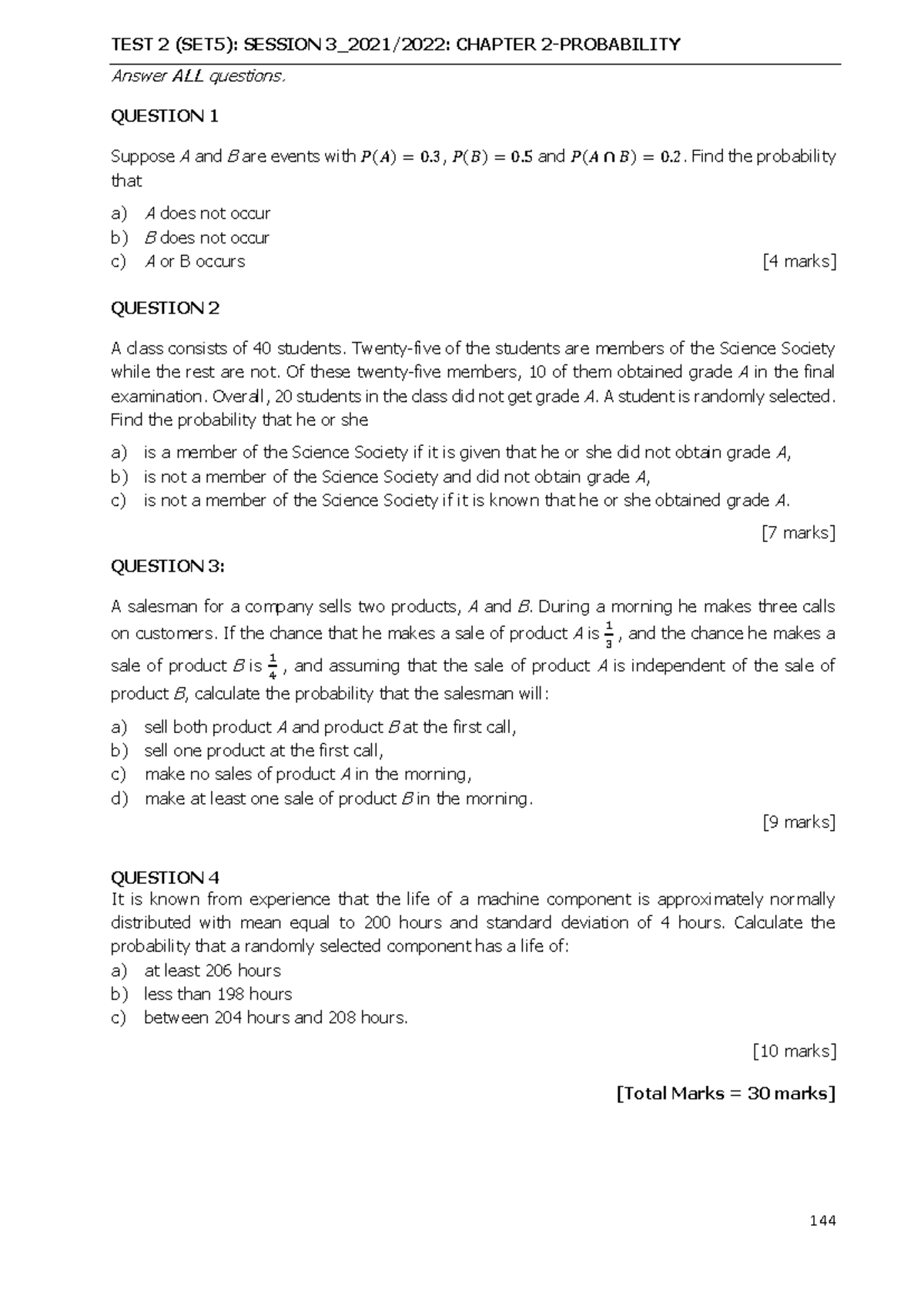 3. Revision SET5 Questions TEST 2 new - 144 TEST 2 (SET 5 ): SESSION 3 ...