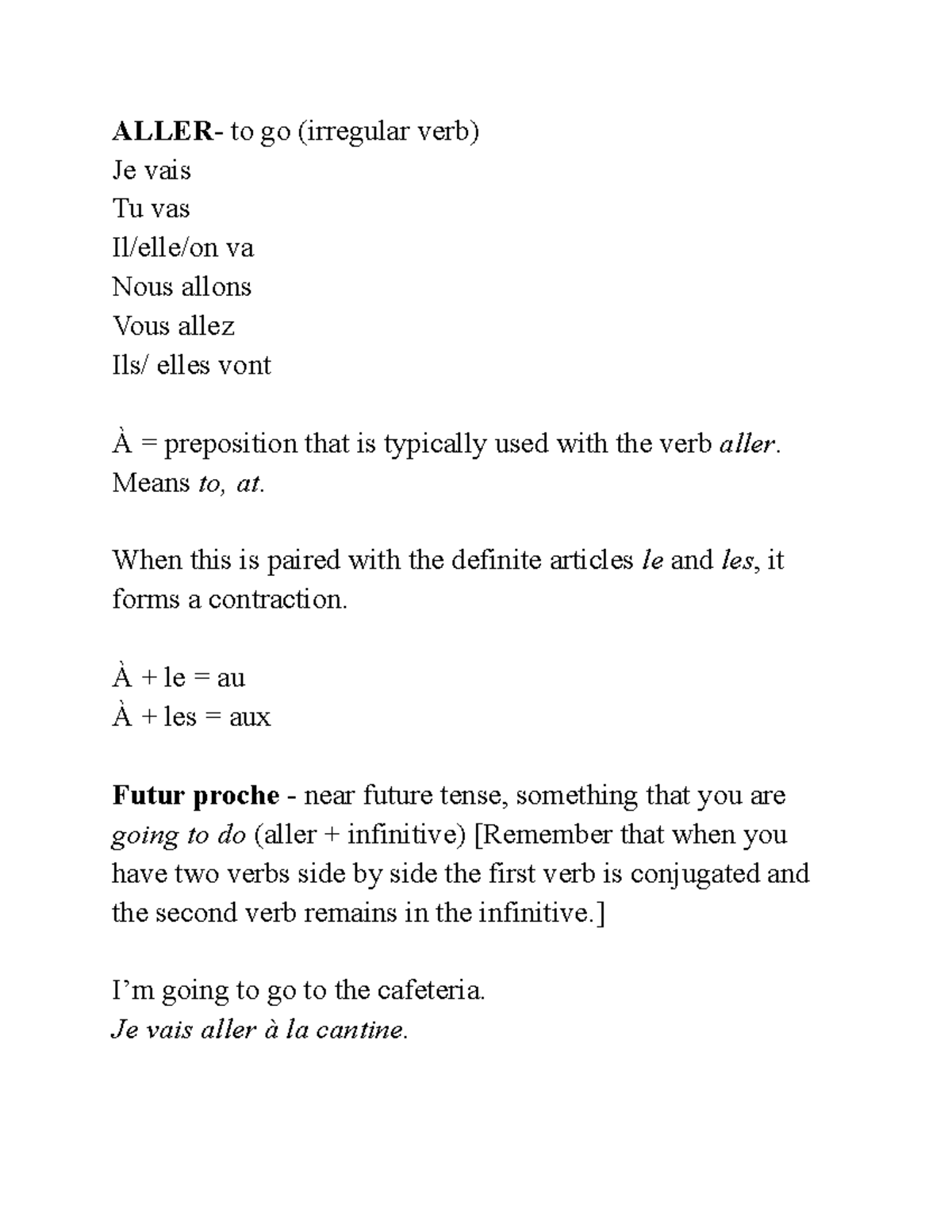 Kami Export - Aller- to go (irregular verb) - ALLER- to go (irregular ...