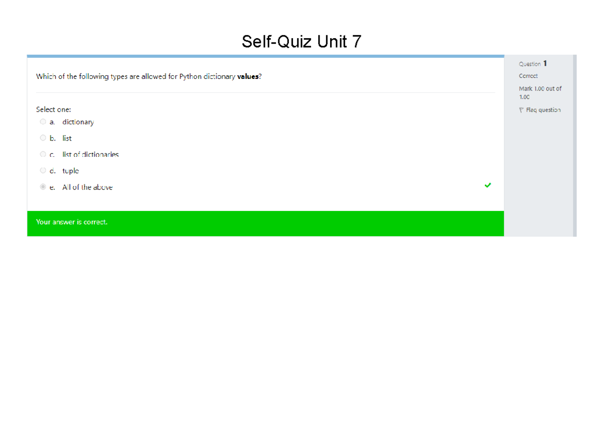 CS 1101 Self-Quiz Unit 7 (Stu Docu) - CS1101 - Self-Quiz Unit - Studocu