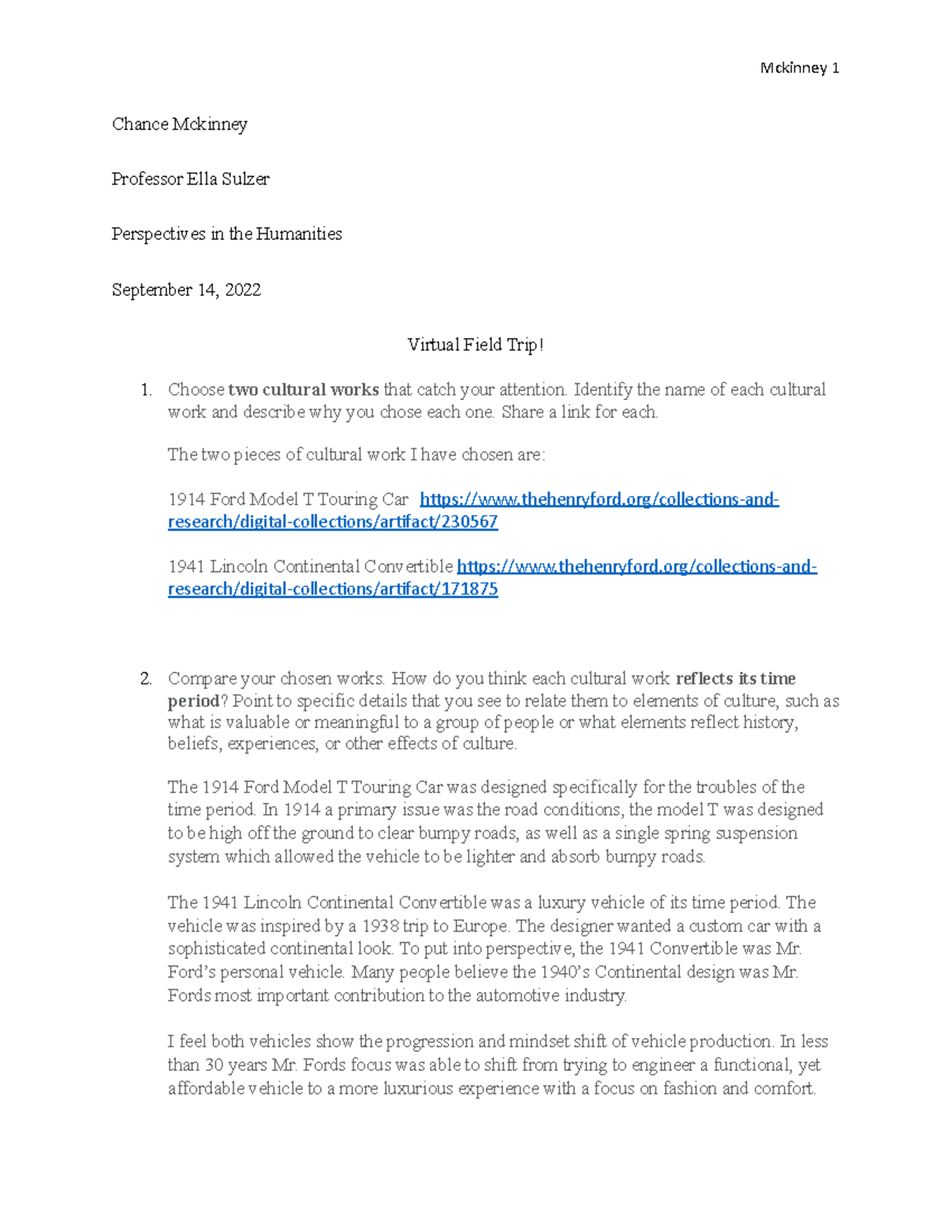 Perspectives In the Humanaties Virtual Tour 3-2 - Mckinney 1 Chance ...