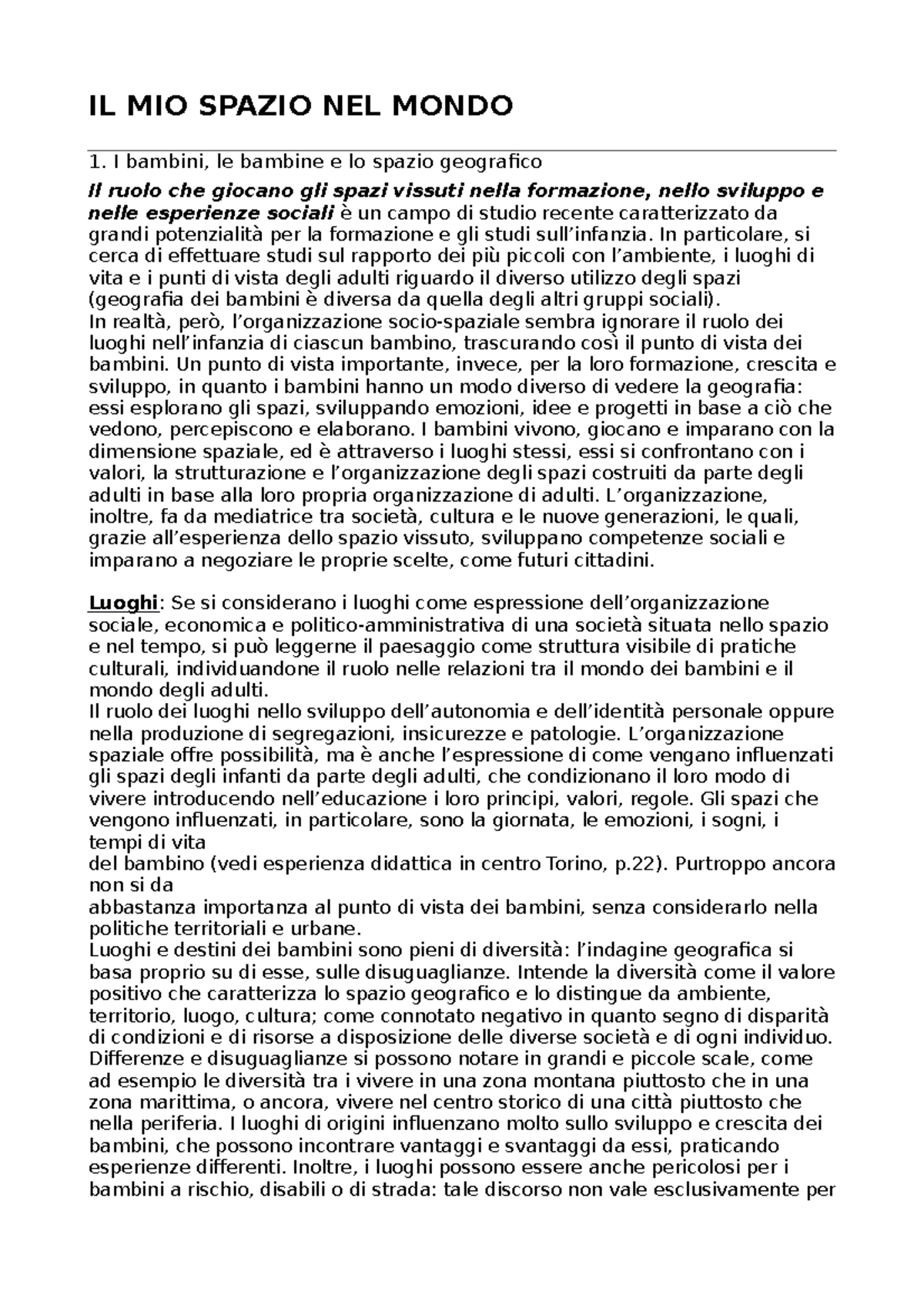 Il mio spazio nel mondo - IL MIO SPAZIO NEL MONDO I bambini, le bambine ...