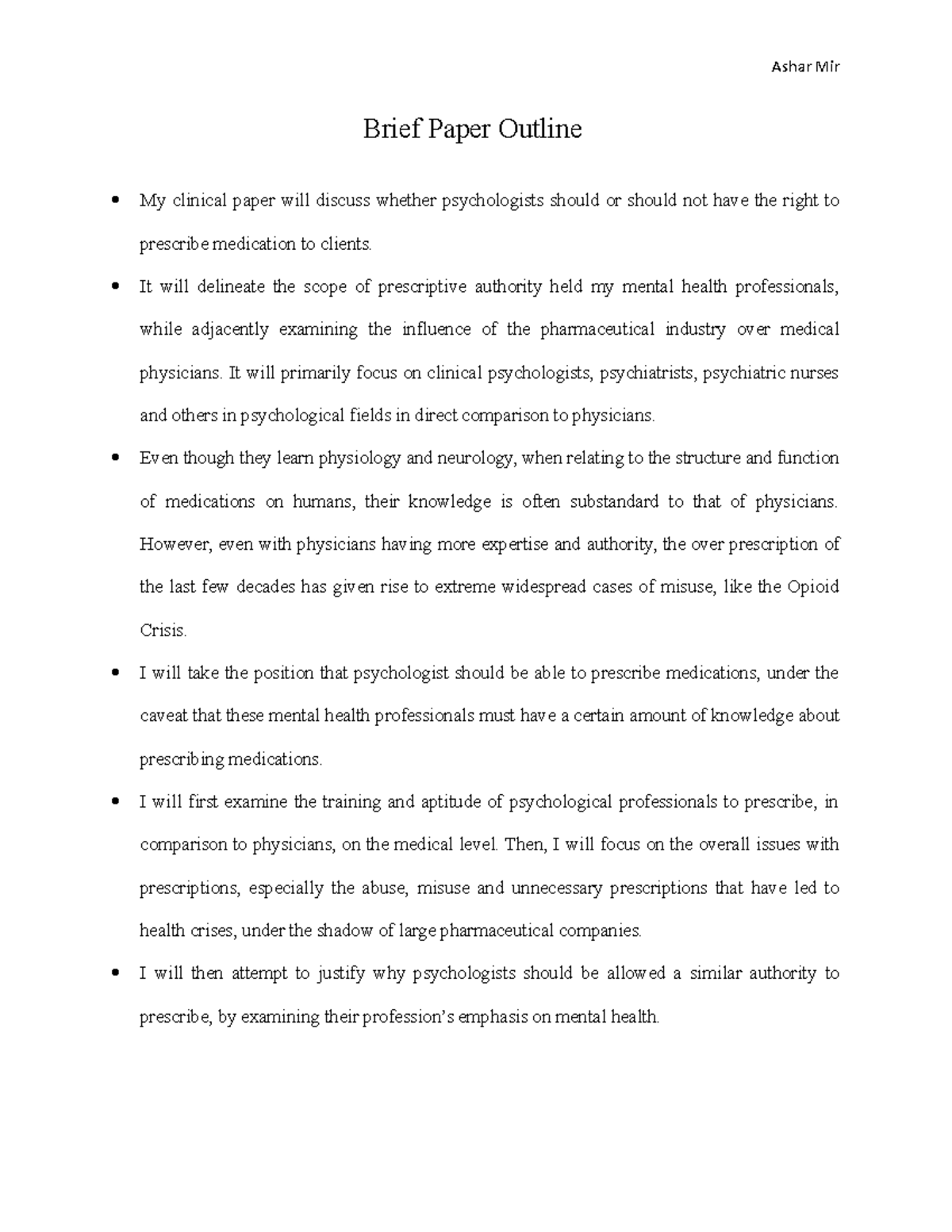 Brief Paper Outline - PSYC 435 with Sandy Jung - Ashar Mir Brief Paper ...