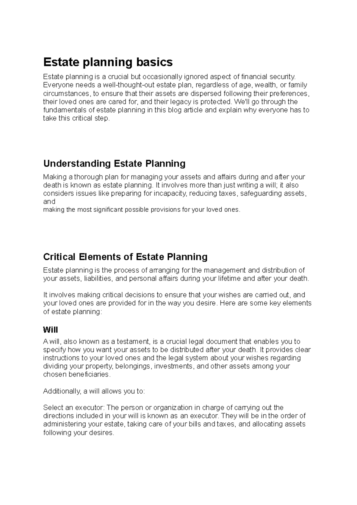 Estate planning basics - Estate planning basics Estate planning is a crucial but occasionally ...
