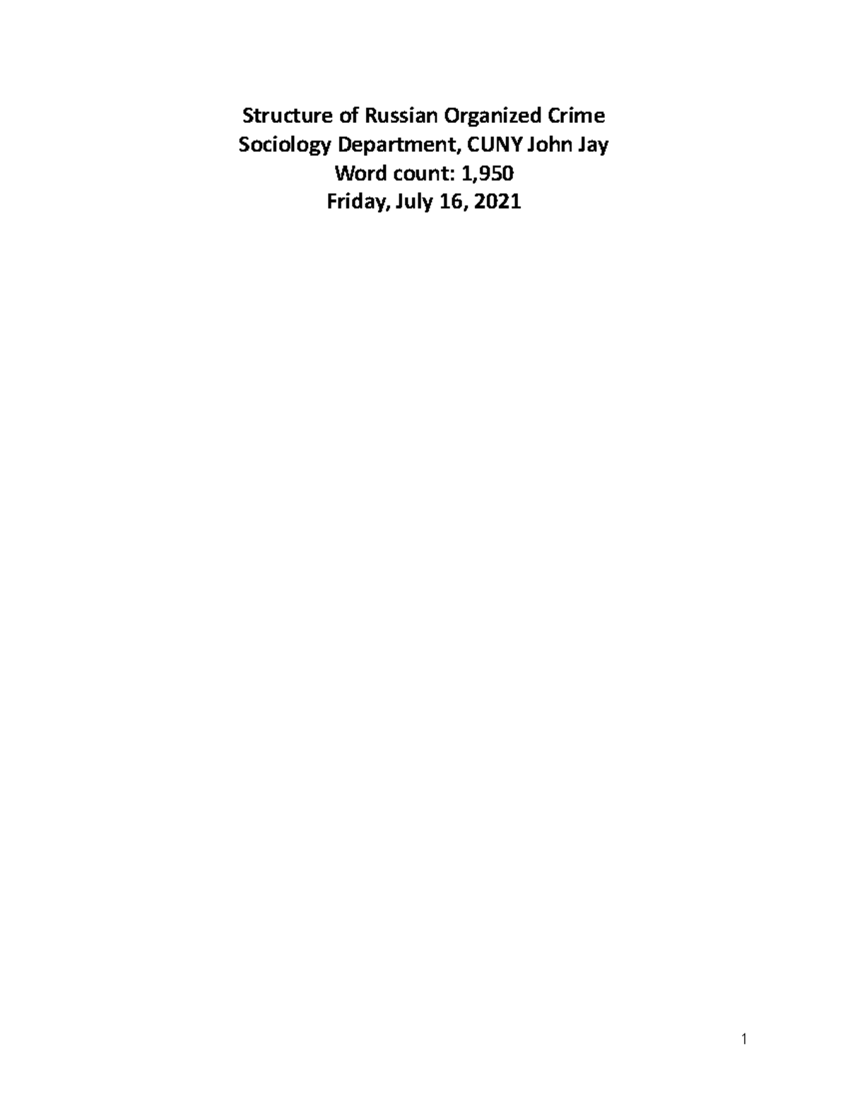 Midterm SOC 341 Russian Organized Crime - Structure of Russian ...