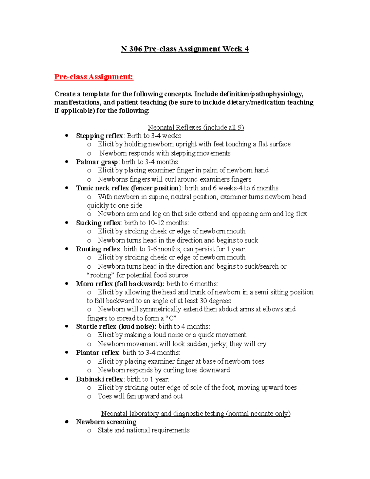 N306 Week 4 Pre Class Assignment N 306 Pre Class Assignment Week 4