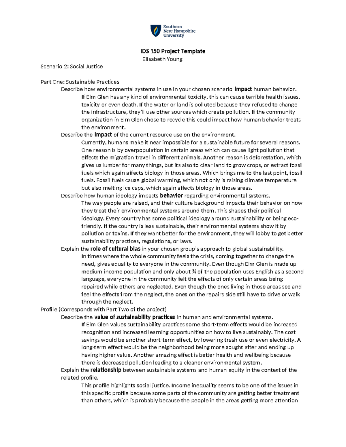 IDS 150 Project - IDS 150 Project Template Elisabeth Young Scenario 2 ...