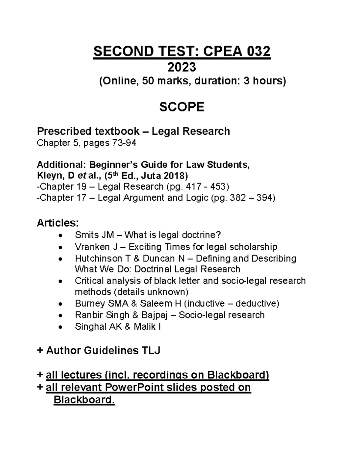 Scope test 2 CPEA 032 - 2023 - SECOND TEST: CPEA 032 2023 (Online, 50 ...
