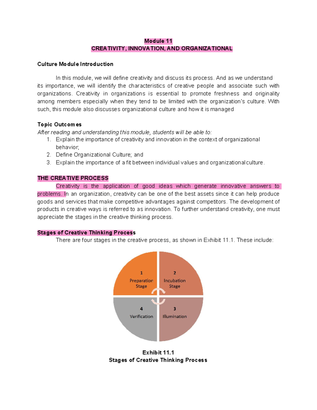 Module 11 - Module 11 CREATIVITY, INNOVATION, AND ORGANIZATIONAL ...
