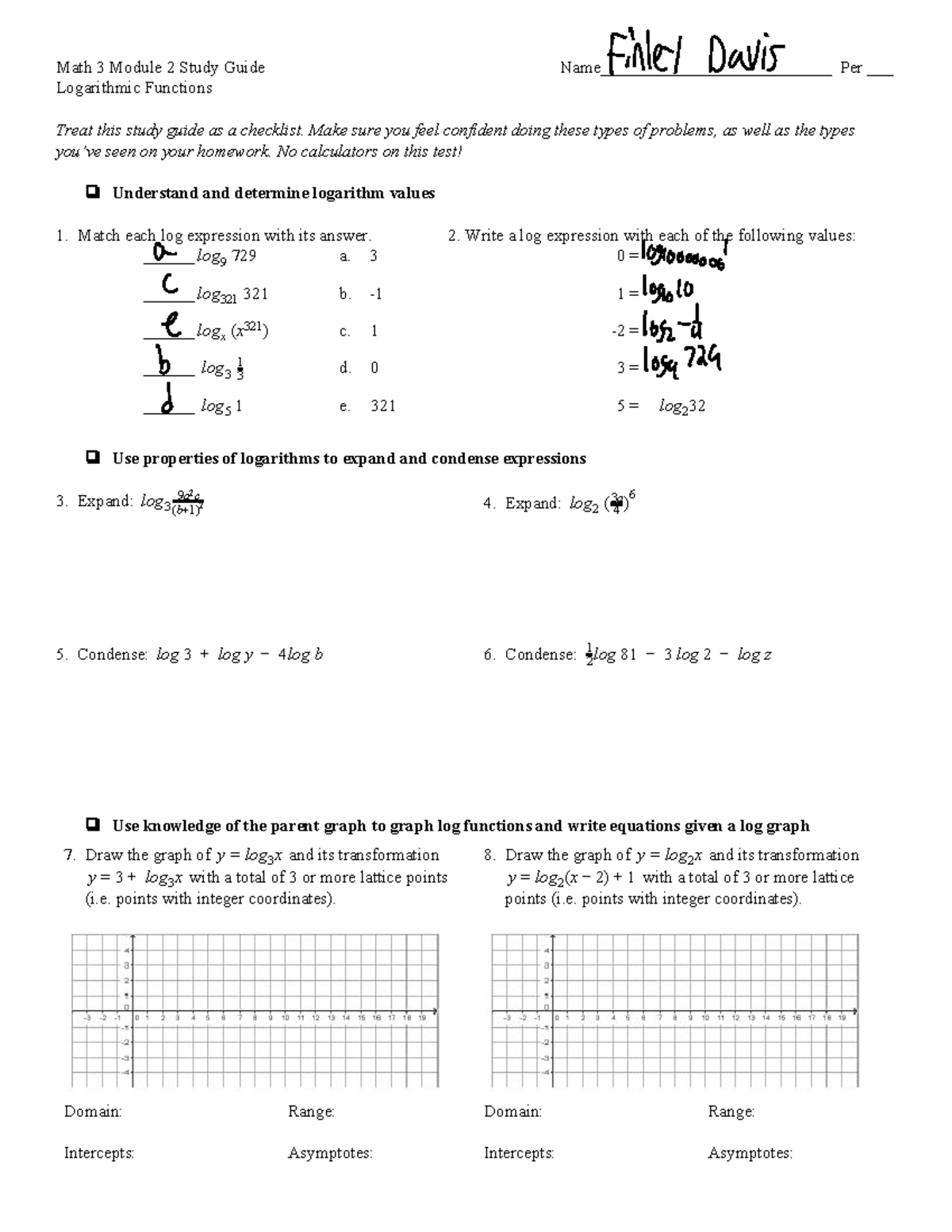 Finley Igel Davis - Math 3 Module 2 Study Guide - Math 3 Module 2 Study ...