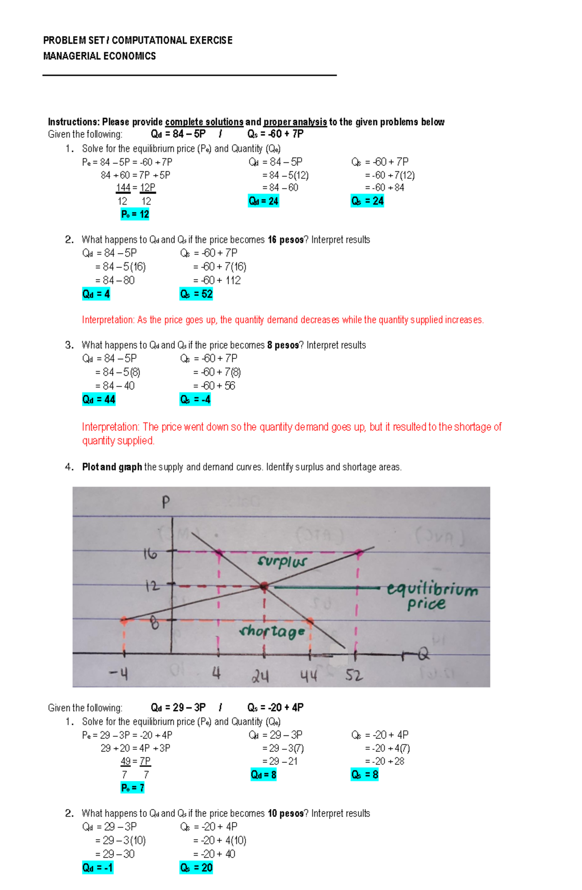 Problem Set #3 - PROBLEM SET / COMPUTATIONAL EXERCISE MANAGERIAL ...