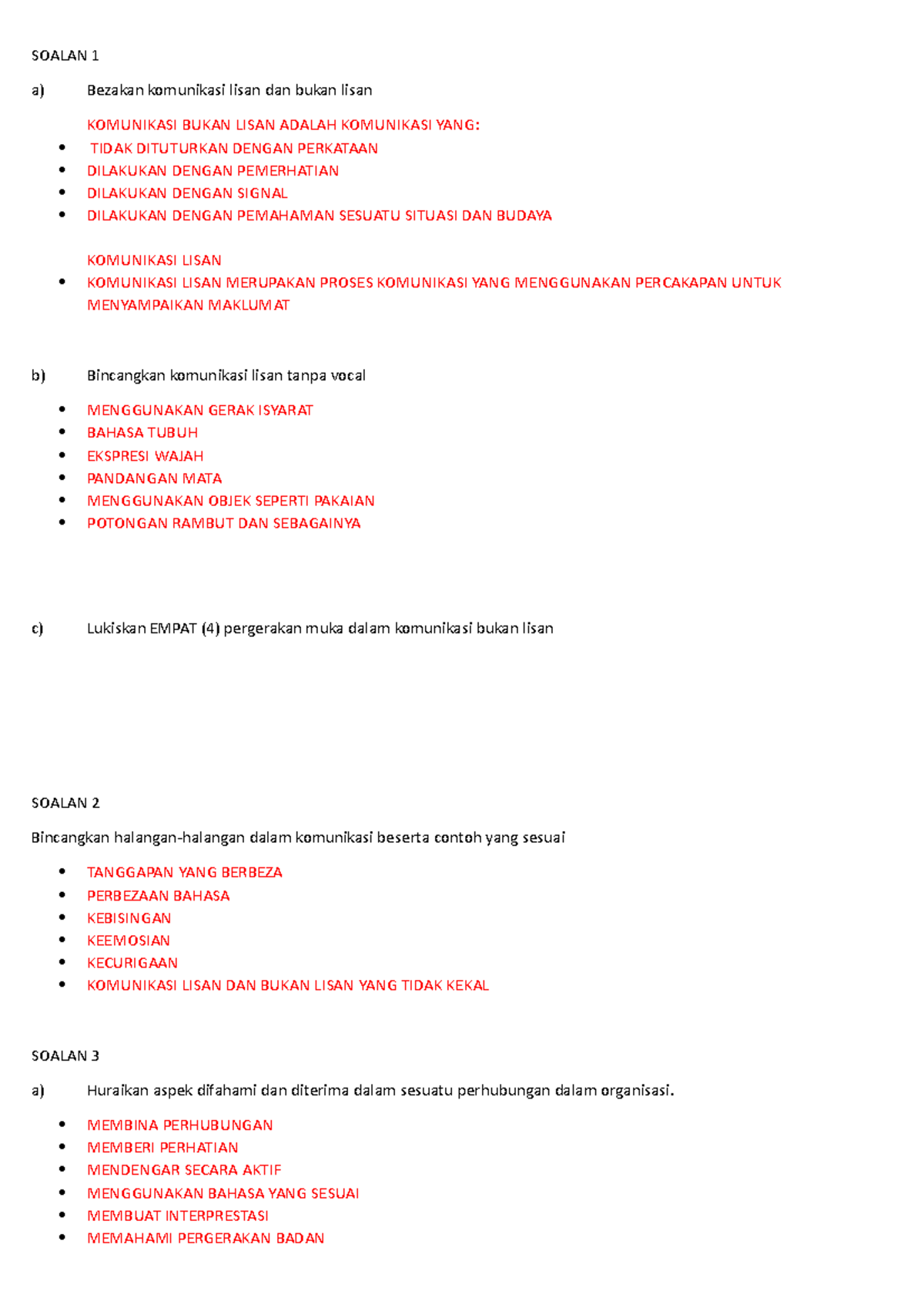 Ulangkaji Midsem - SOALAN 1 a) Bezakan komunikasi lisan dan bukan lisan KOMUNIKASI BUKAN LISAN ...