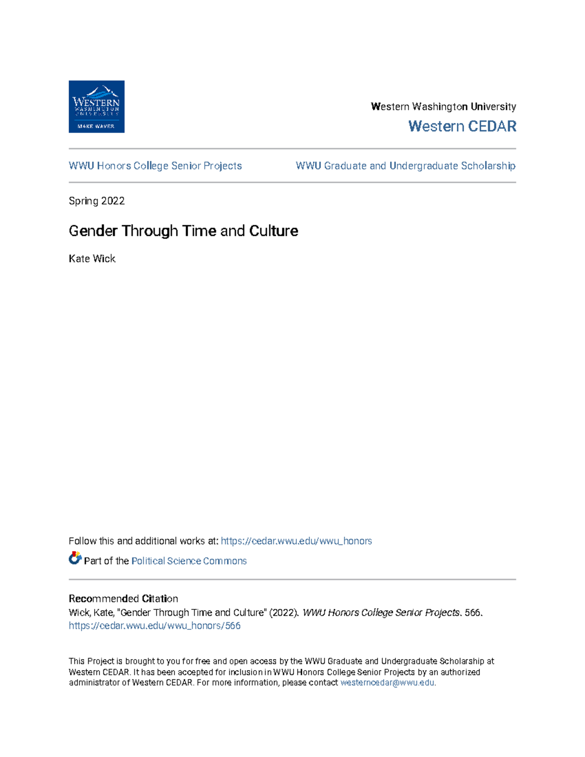 Gender Through Time and Culture - Western Washington UniversityWestern ...