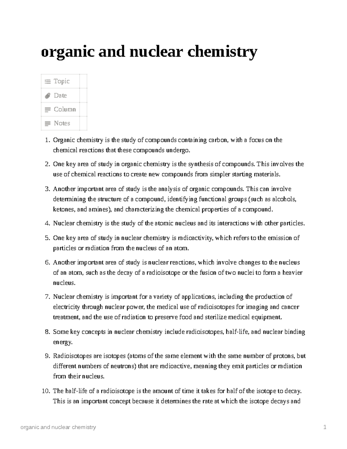 Organic and nuclear chemistry - organic and nuclear chemistry Topic ...