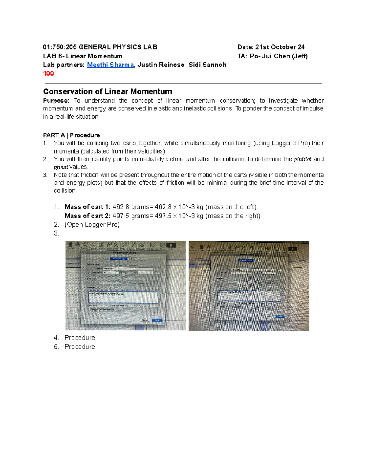 01 750 205 General Physics LAB #6 - 01:750:205 GENERAL PHYSICS LAB Date ...