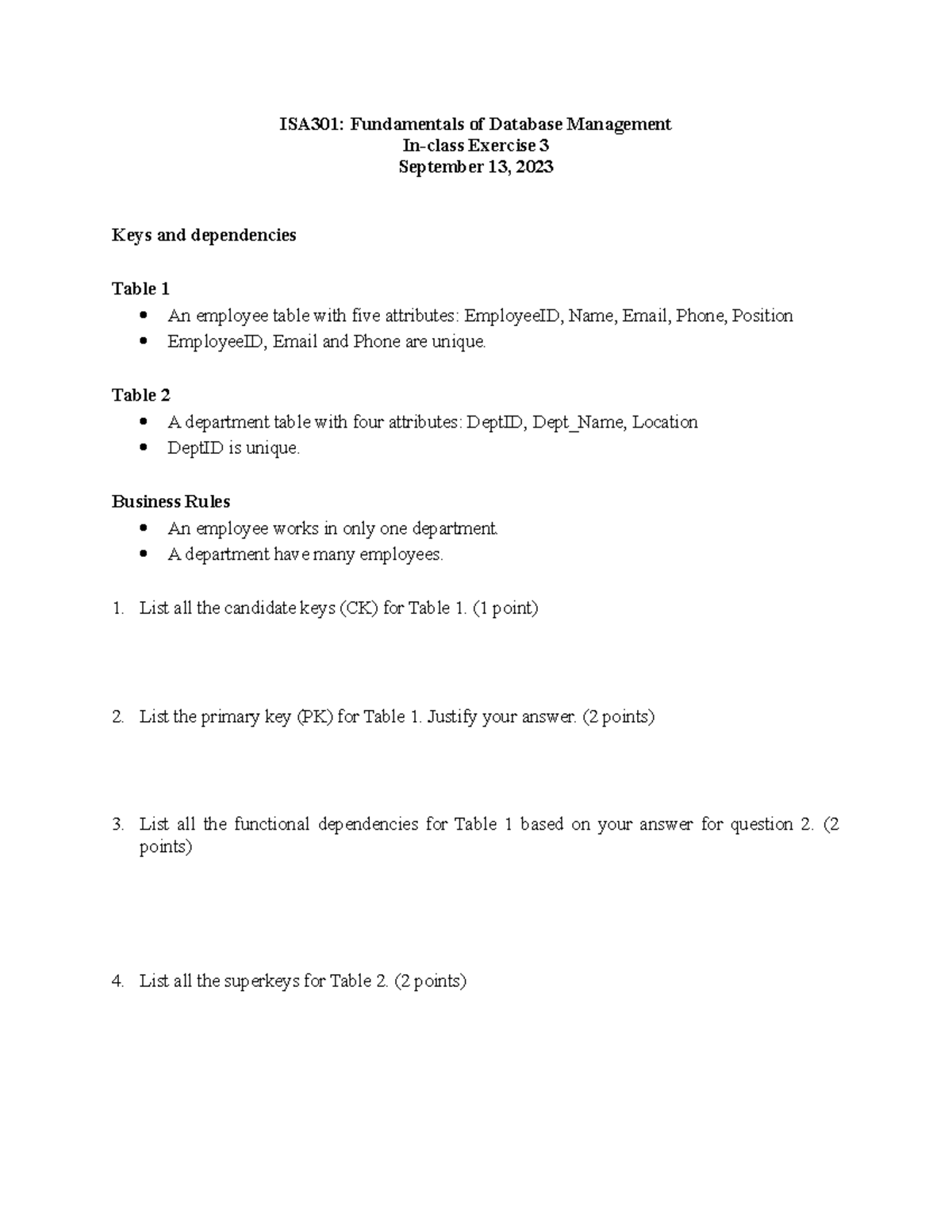 ISA 300 Exercise 3 - ISA301: Fundamentals of Database Management In ...