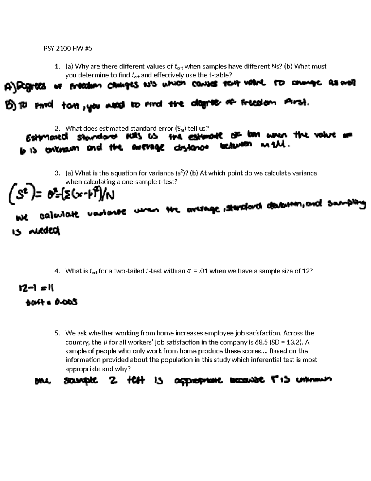 PSY2100 HW 5 - psychology 2100 hw - PSY 2100 HW (a) Why are there ...