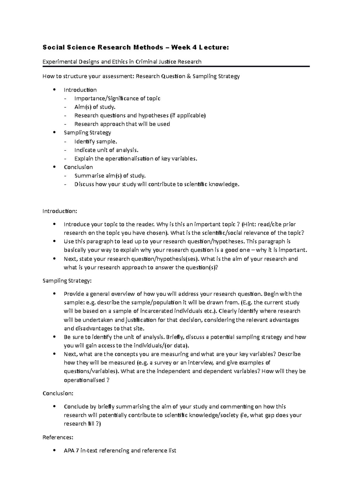 Week 4 Lecture Notes Social Science Research Methods Week 4 Lecture Experimental Designs