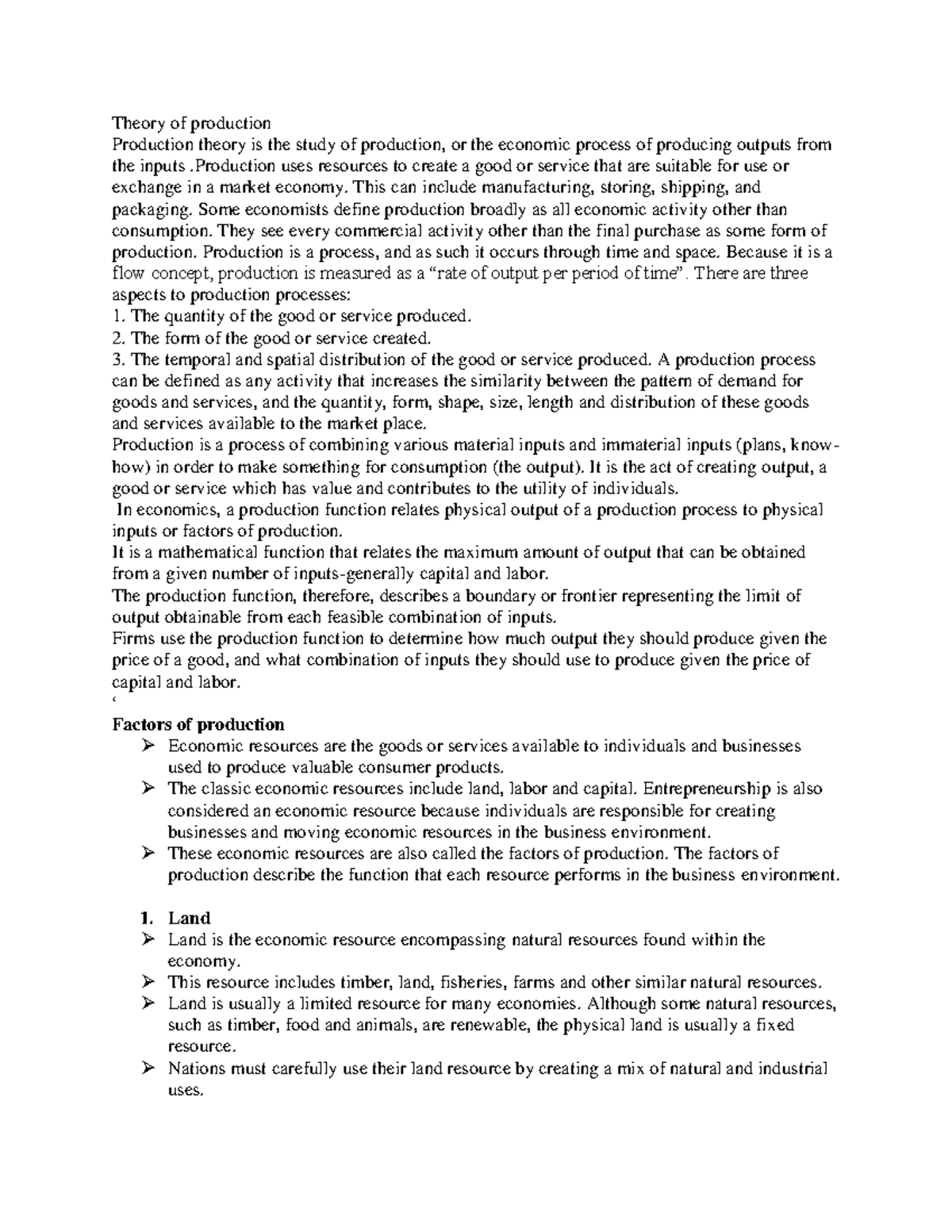 Theory of production pdf - introduction to micro economics - MUT - Studocu