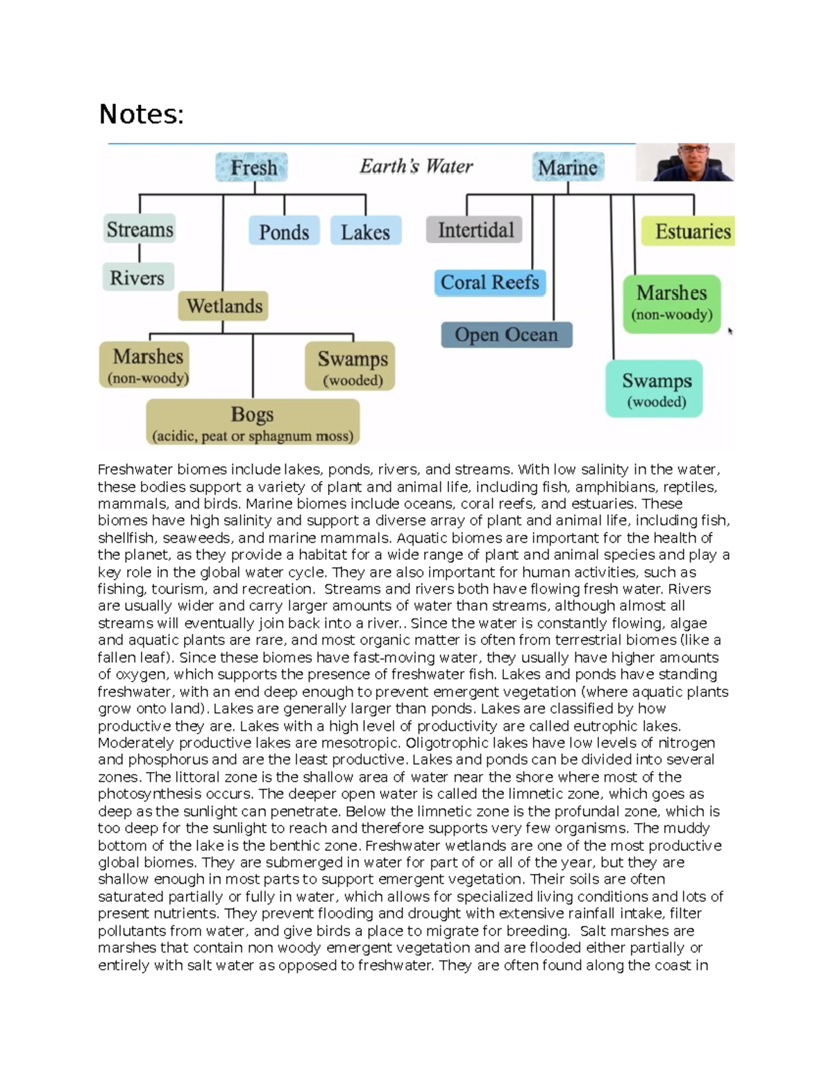 8-24 AP Central Video 1.3 #2 Aquatic Biomes - Notes: Freshwater biomes ...