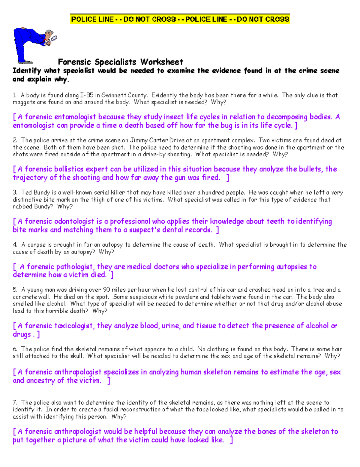 Copy of Forensic Specialists Worksheet - Forensic Specialists Worksheet ...