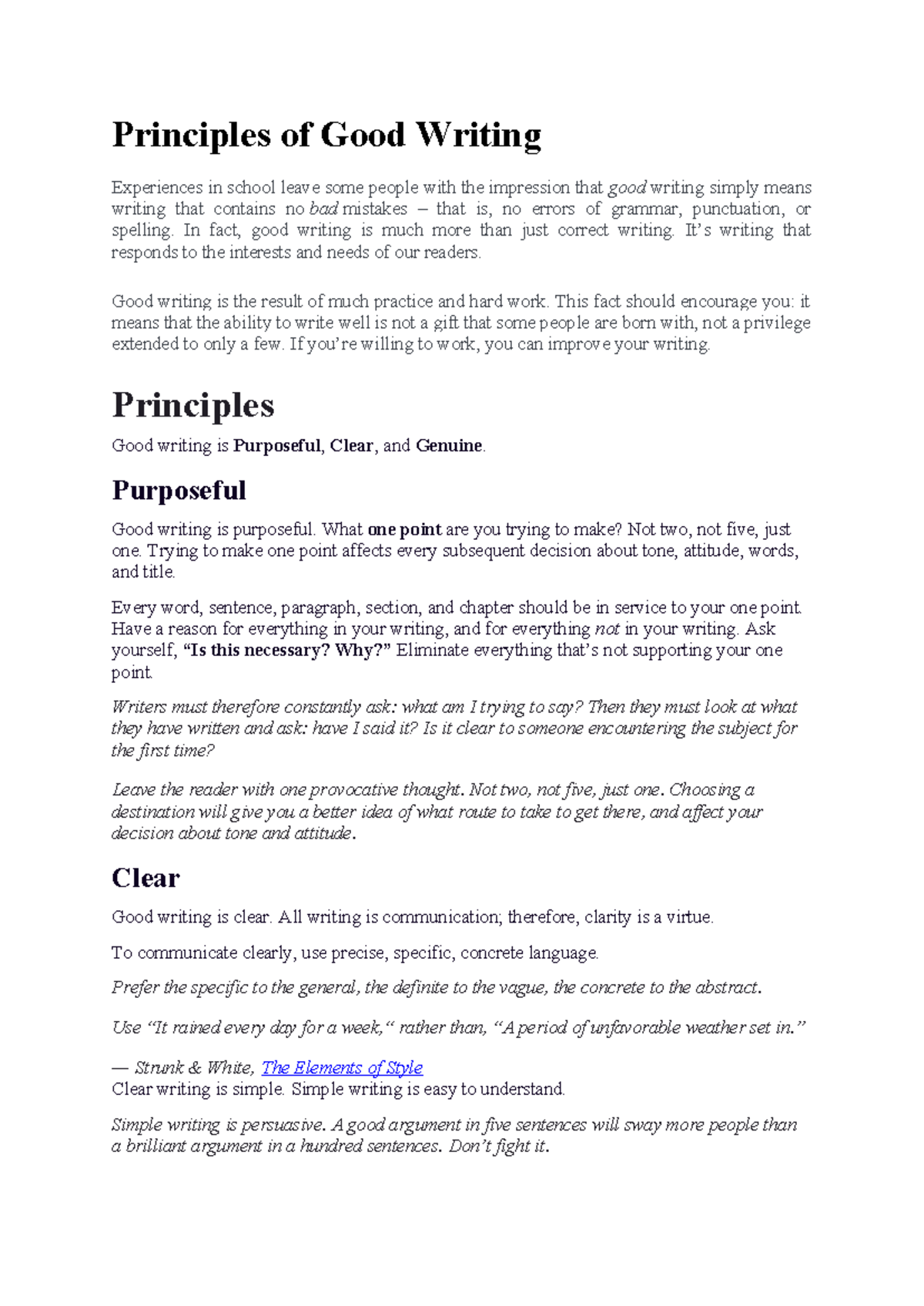Principles of Good Writing - Principles of Good Writing Experiences in ...