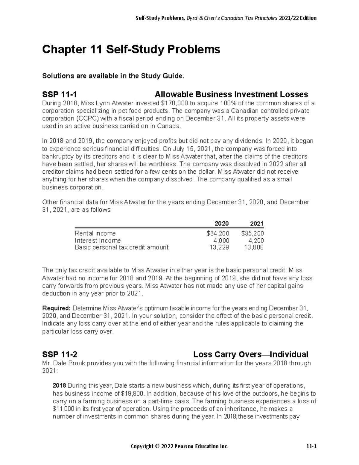 SSPs Tax-Principles 2021 Vol2 chs11-21 - Chapter 11 Self-Study Problems ...