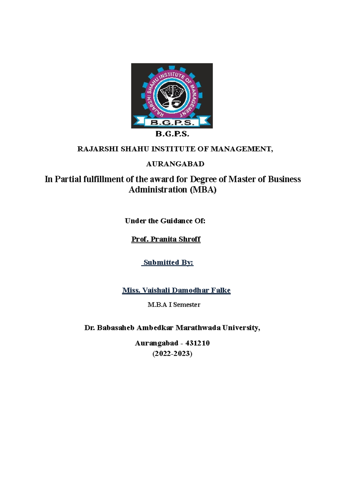 Mini project - ####### B.G.P. ####### RAJARSHI SHAHU INSTITUTE OF ...