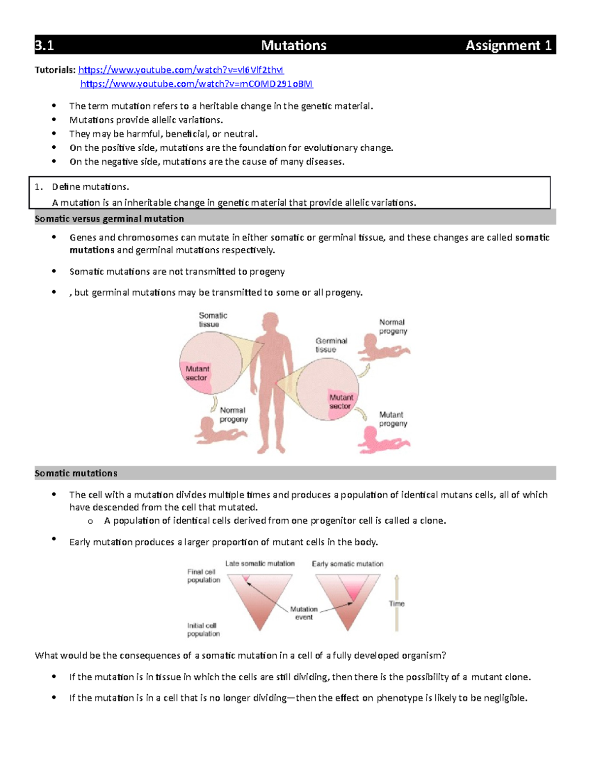 3.1 Mutations Assignment 1 - 3 Mutations Assignment 1 Tutorials: youtube/watch?v=vl6Vlf2thvI ...