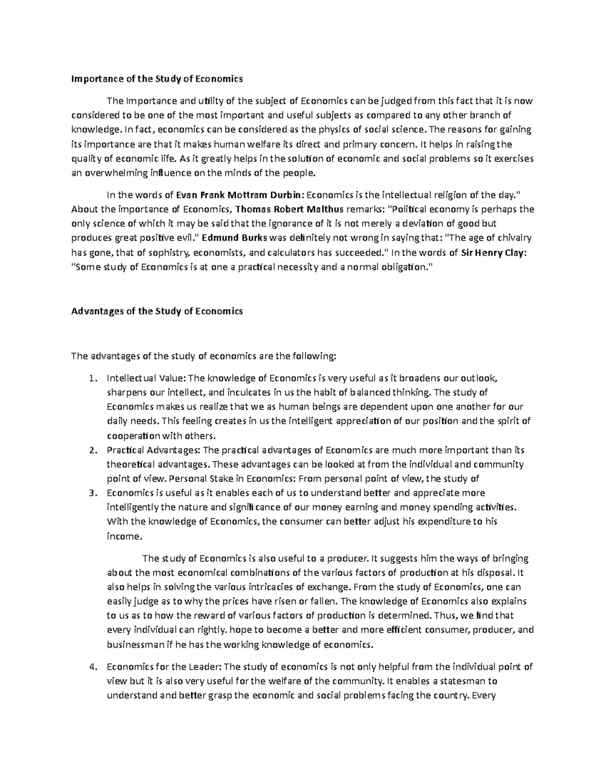 Importance of the Study of Economics - In fact, economics can be ...