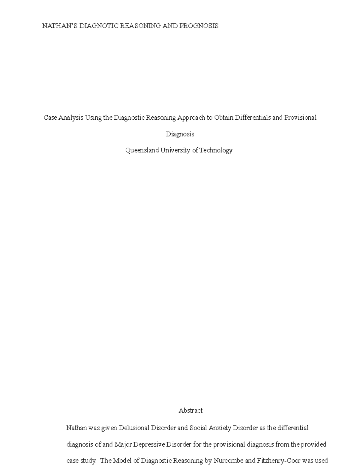 Case Analysis 2021 - Case Analysis Using the Diagnostic Reasoning ...