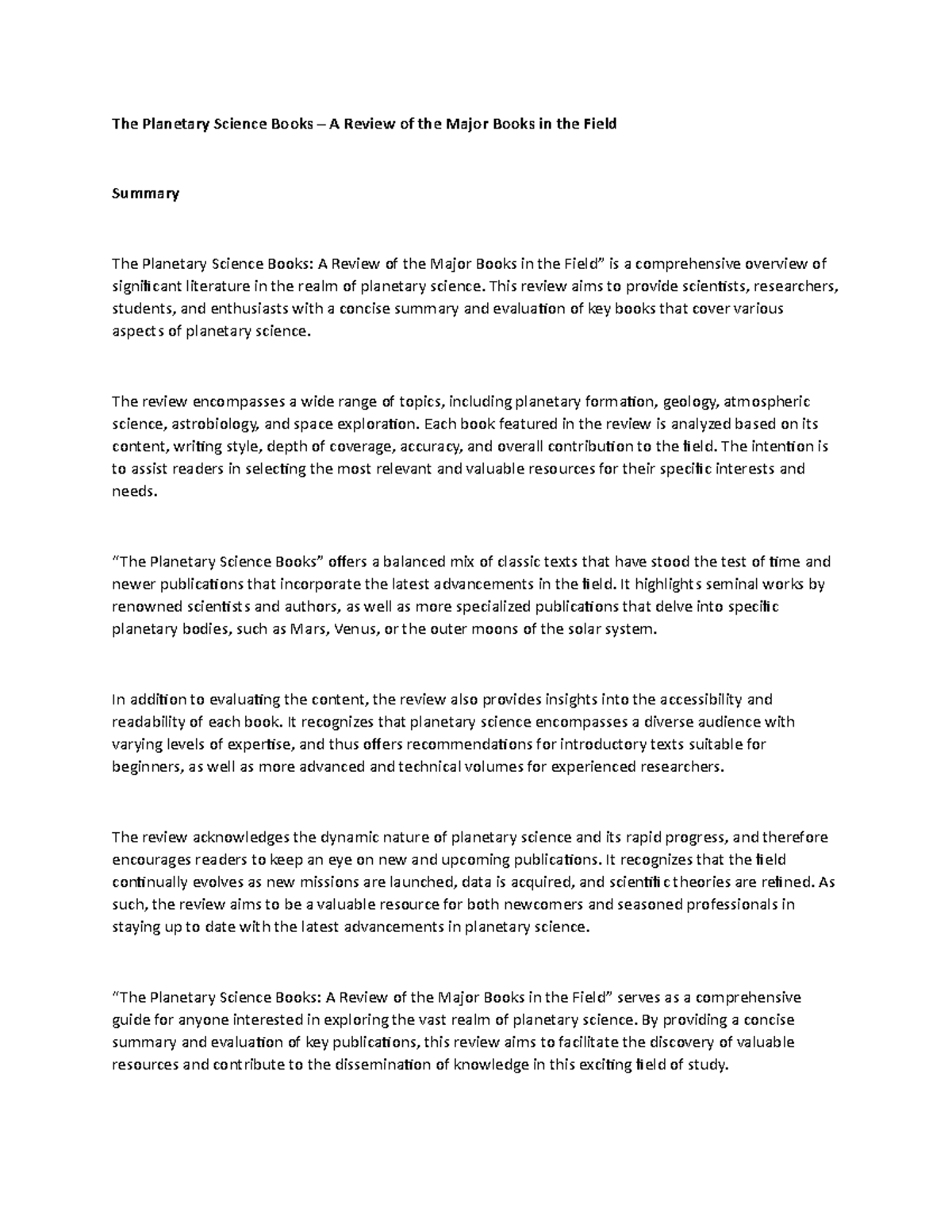 The Planetary Science Books – A Review of the Major Books in the Field ...