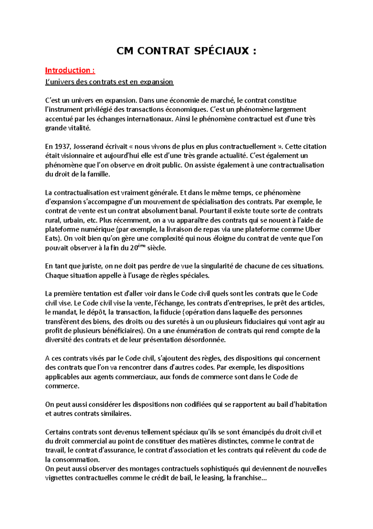 CM Contrat Spéciaux - Cm complet - CM CONTRAT SPÉCIAUX : Introduction ...