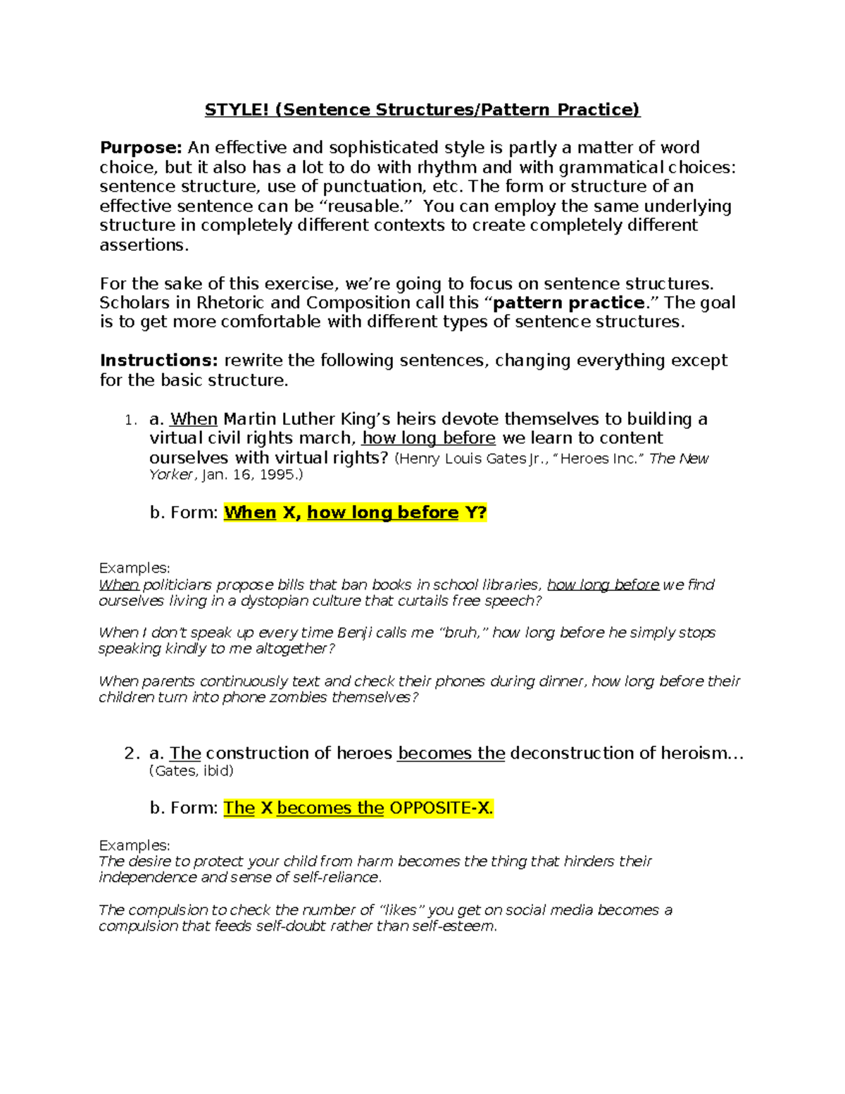Pattern Practice - STYLE! (Sentence Structures/Pattern Practice ...