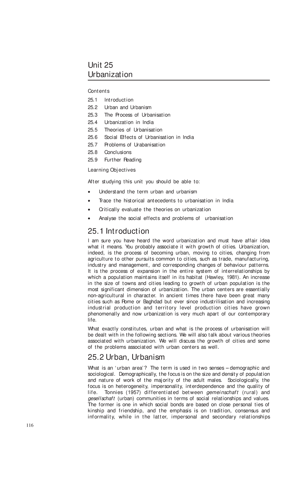 URBANISATION UNIT 2 - Unit 25 Urbanization Contents 25 Introduction 25 Urban and Urbanism 25 The ...