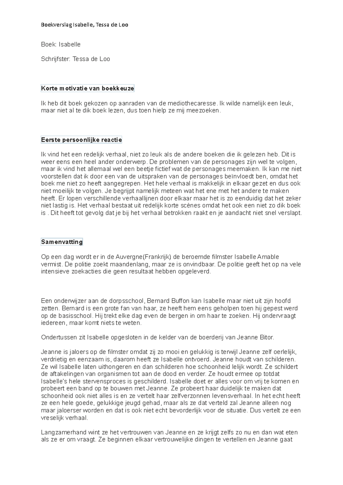 Boekverslag Isabelle, Tessa de Loo - Boek: Isabelle Schrijfster: Tessa ...