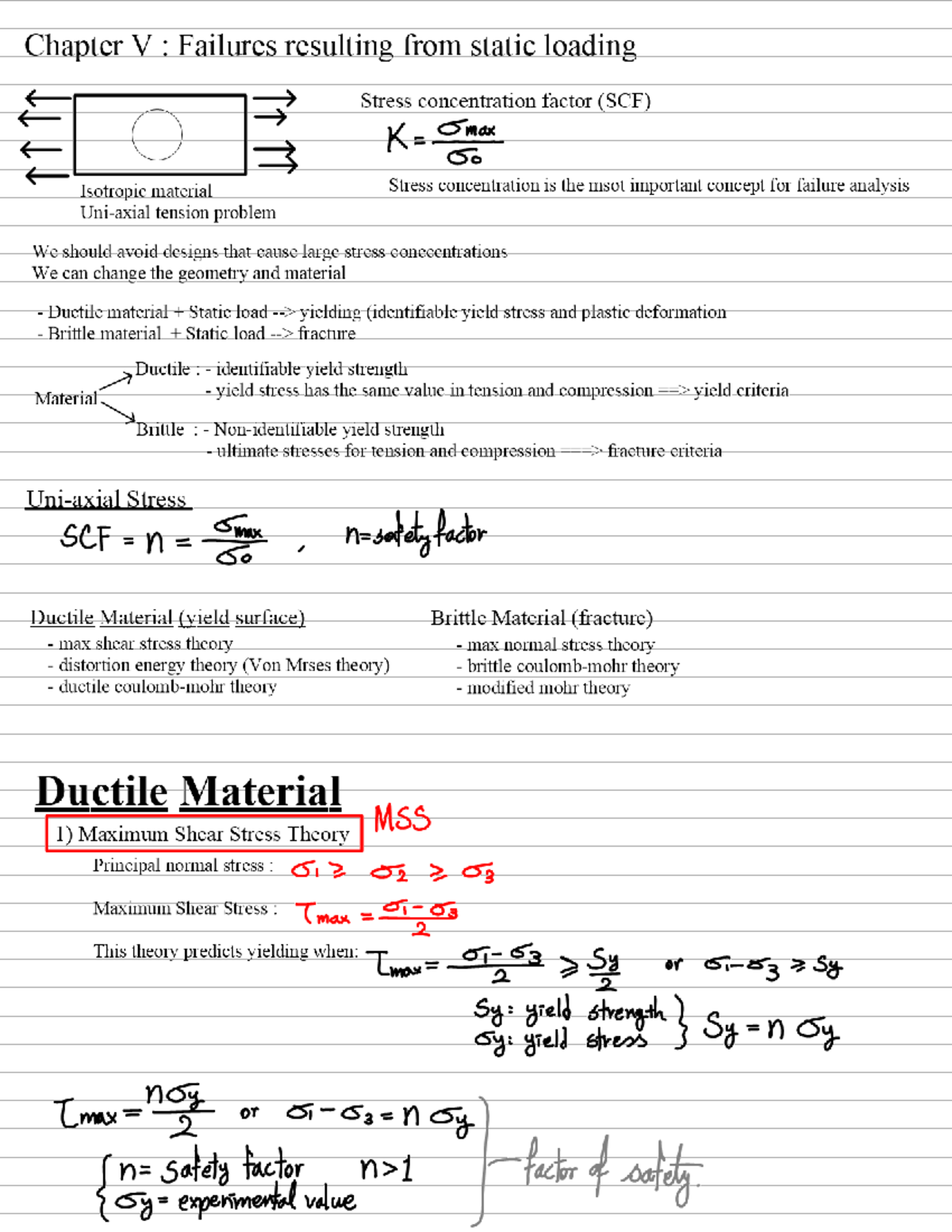 ME 3614 Mech Design NOTE 2 - Chapter V : Failures resulting from static loading Stress ...