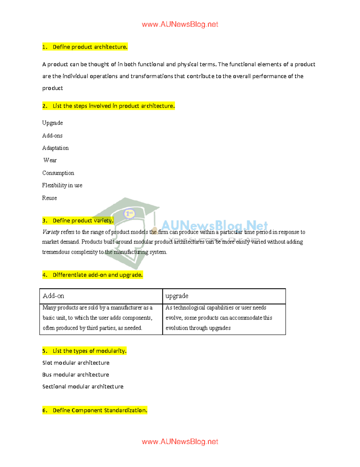 OMF551-2marks - Product design notes - Define product architecture. A ...