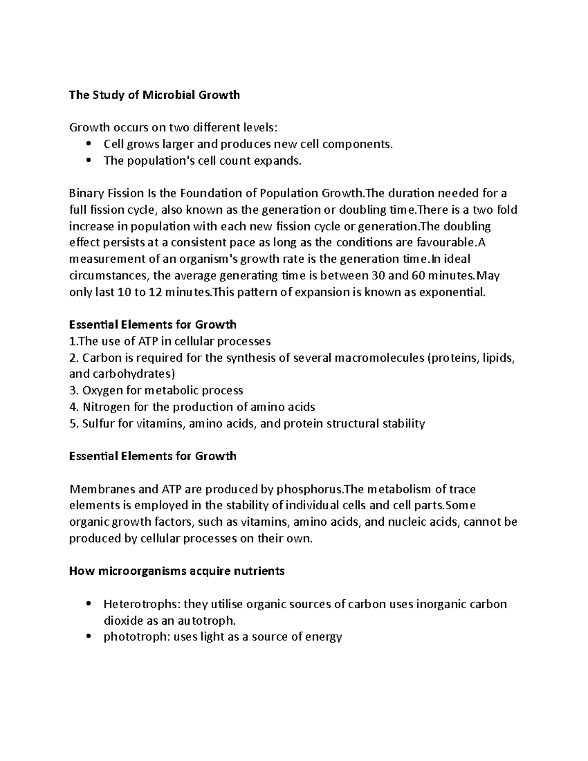 Bacterial culture notes - The Study of Microbial Growth Growth occurs ...