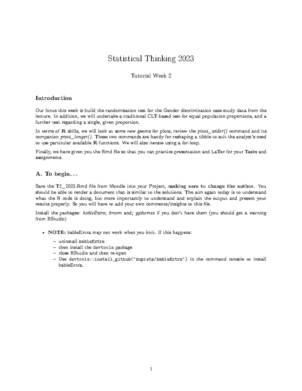 Tutorial 2 2023 Sols A - Statistical Thinking 2023 Tutorial Week 2 Introduction Our focus this ...