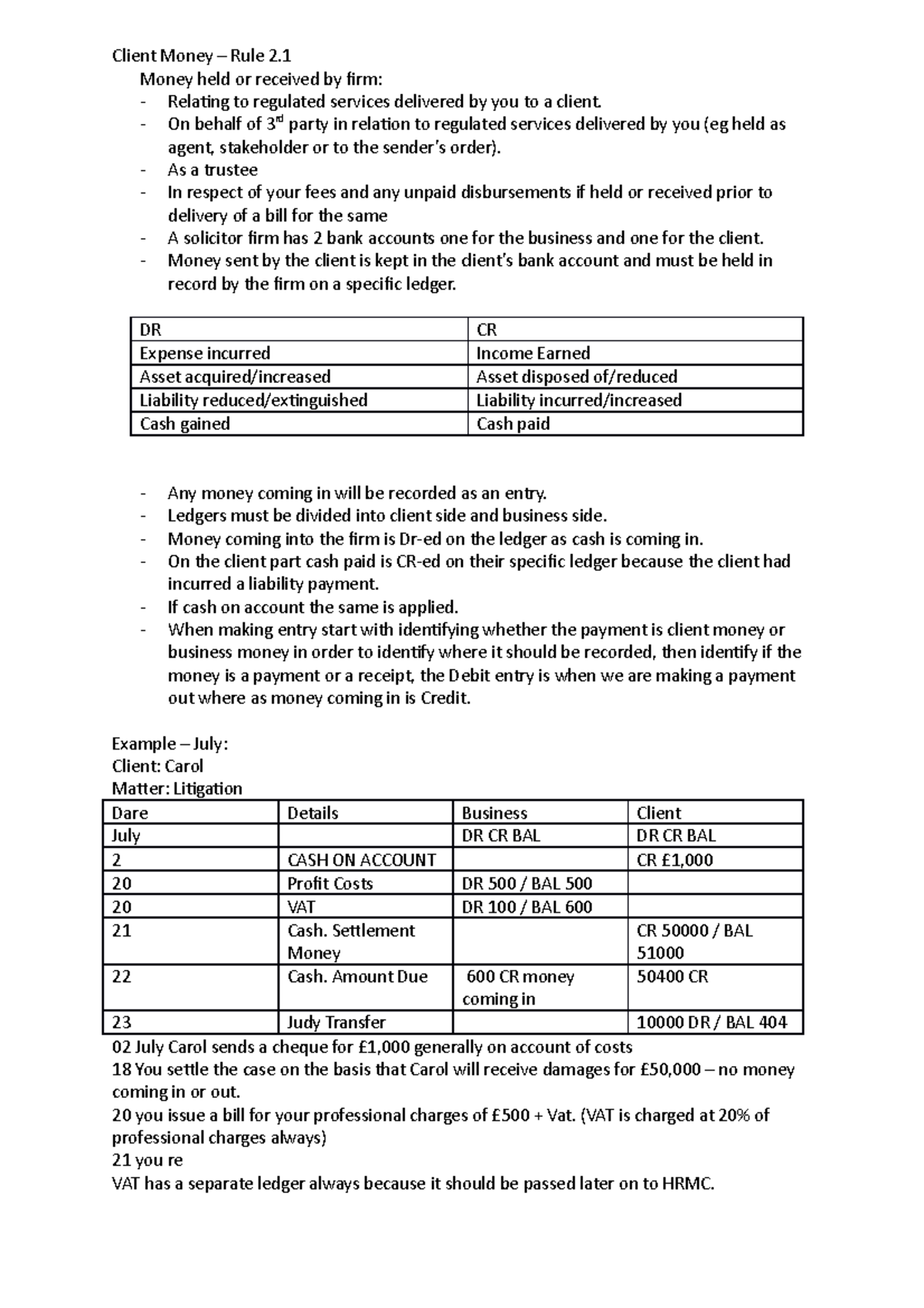 Solicitor Accounts - Client Money – Rule 2. Money held or received by ...