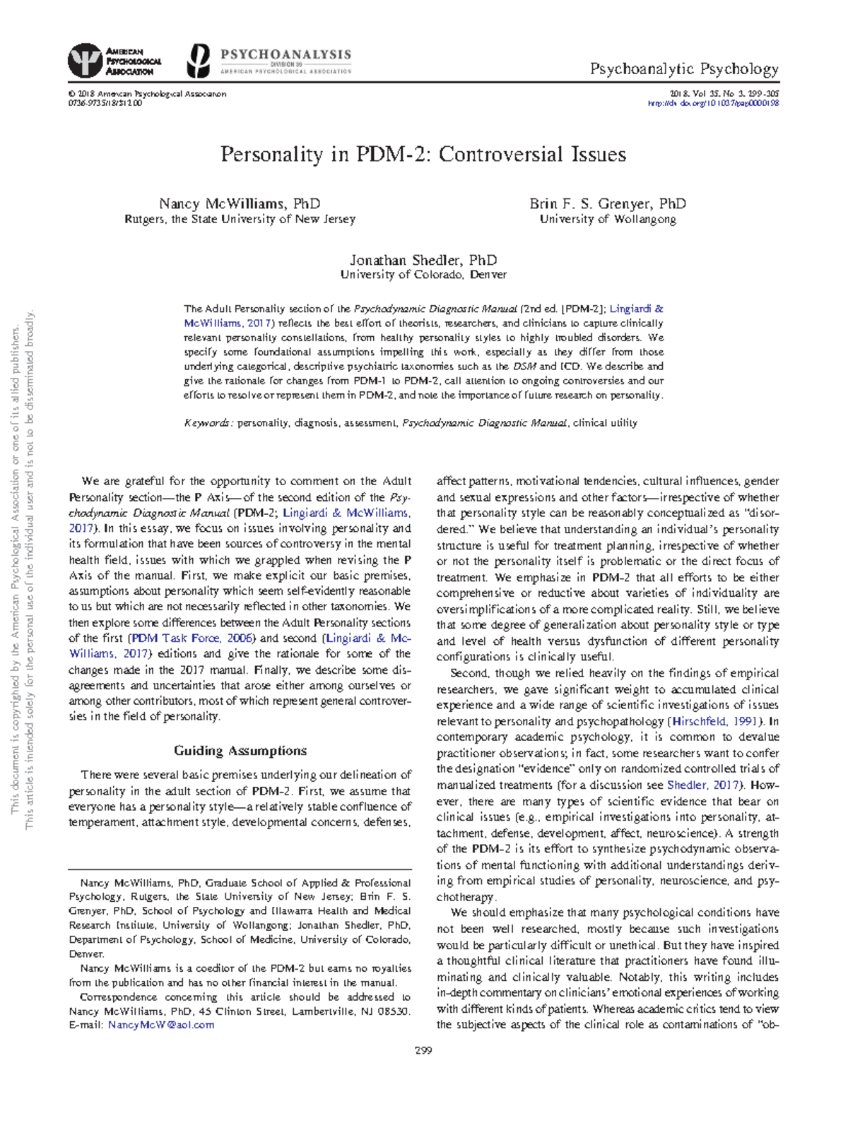 Personality in PDM-2 Controve - S. Grenyer, PhD University of ...