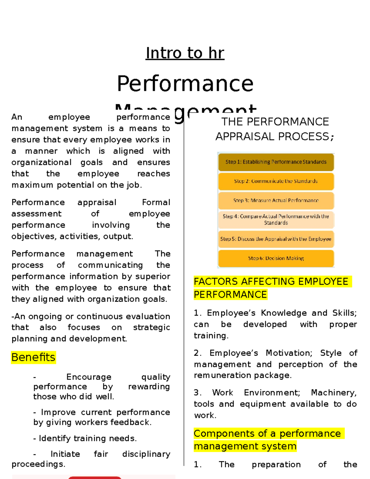 Performance Management - Intro to hr Performance An employee ...