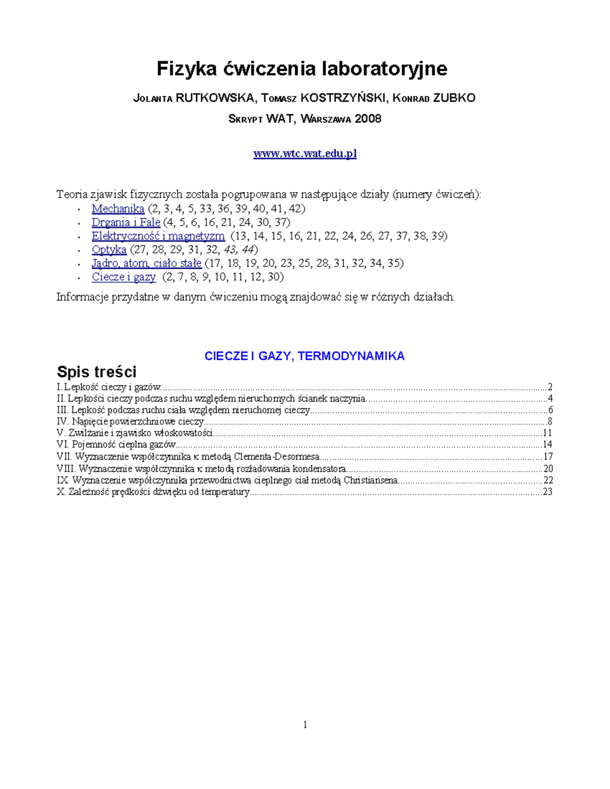 Teoria-8 - Laborki 8 - Fizyka ćwiczenia laboratoryjne JOLANTA RUTKOWSKA, TOMASZ KOSTRZYŃSKI ...