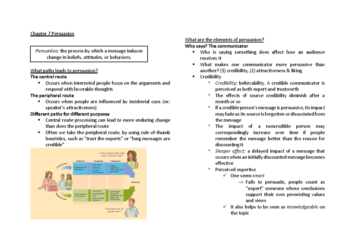 Ch.7 Persuasion - Chapter 7 Persuasion the process which a message ...