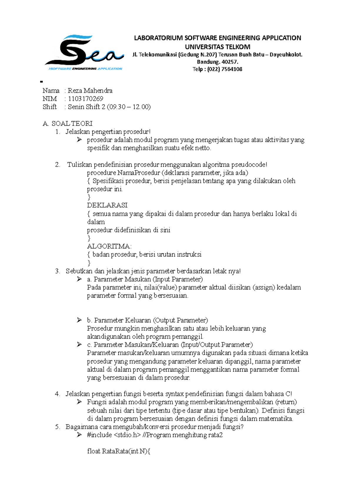 Tp 5 Alpro Algorithm And Programming Practical Task Nama Reza
