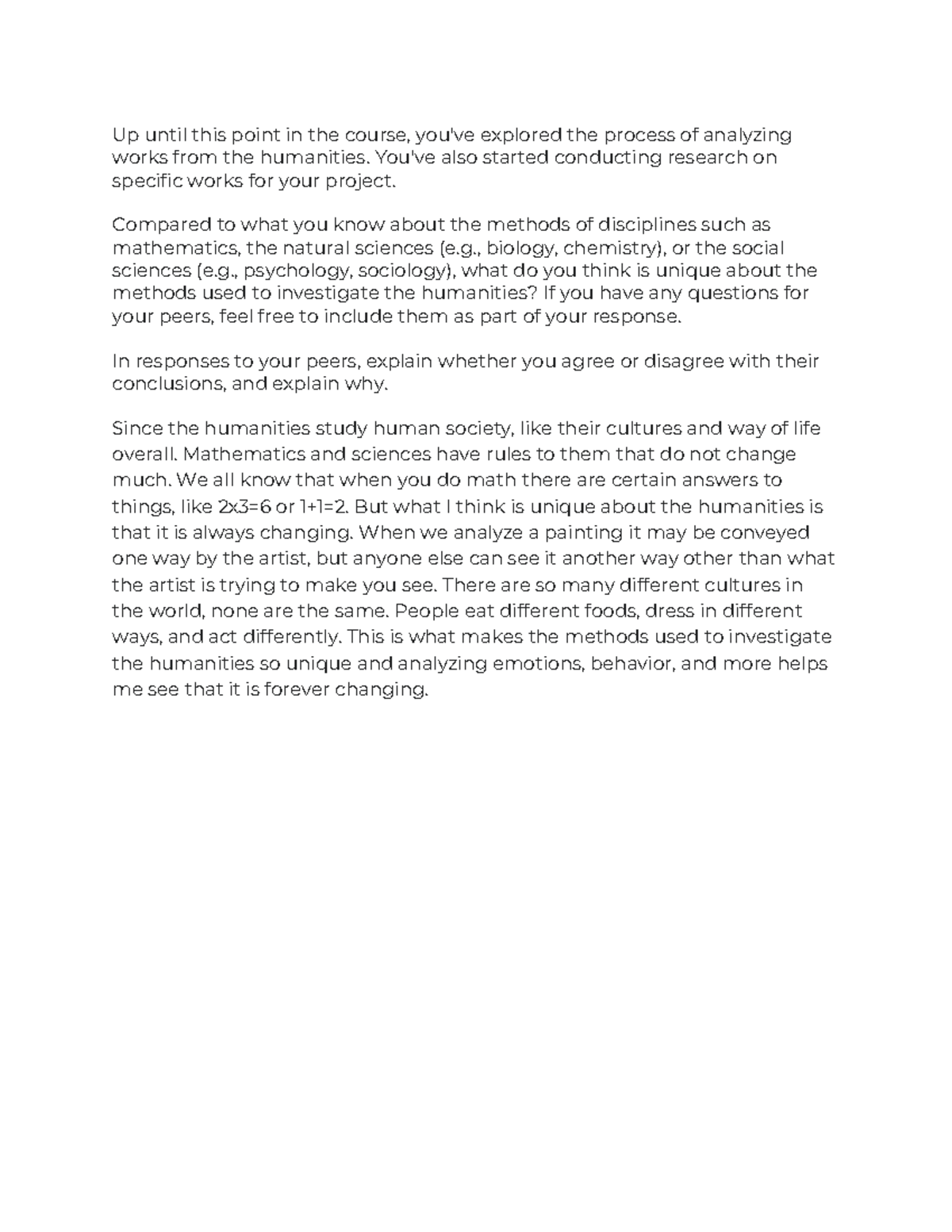 HUM-200 4-1 Discussion - Up until this point in the course, you've ...