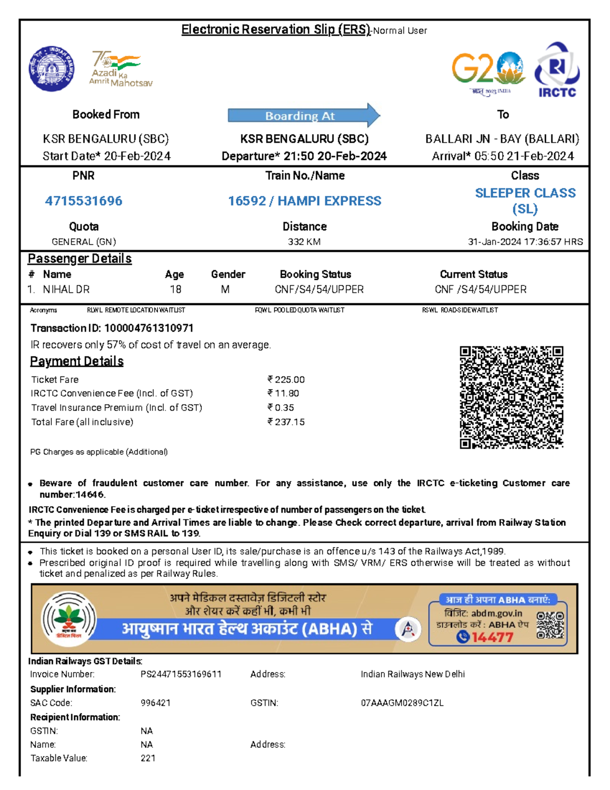 Train - # Name Age Gender Booking Status Current Status 1. NIHAL DR 18 ...