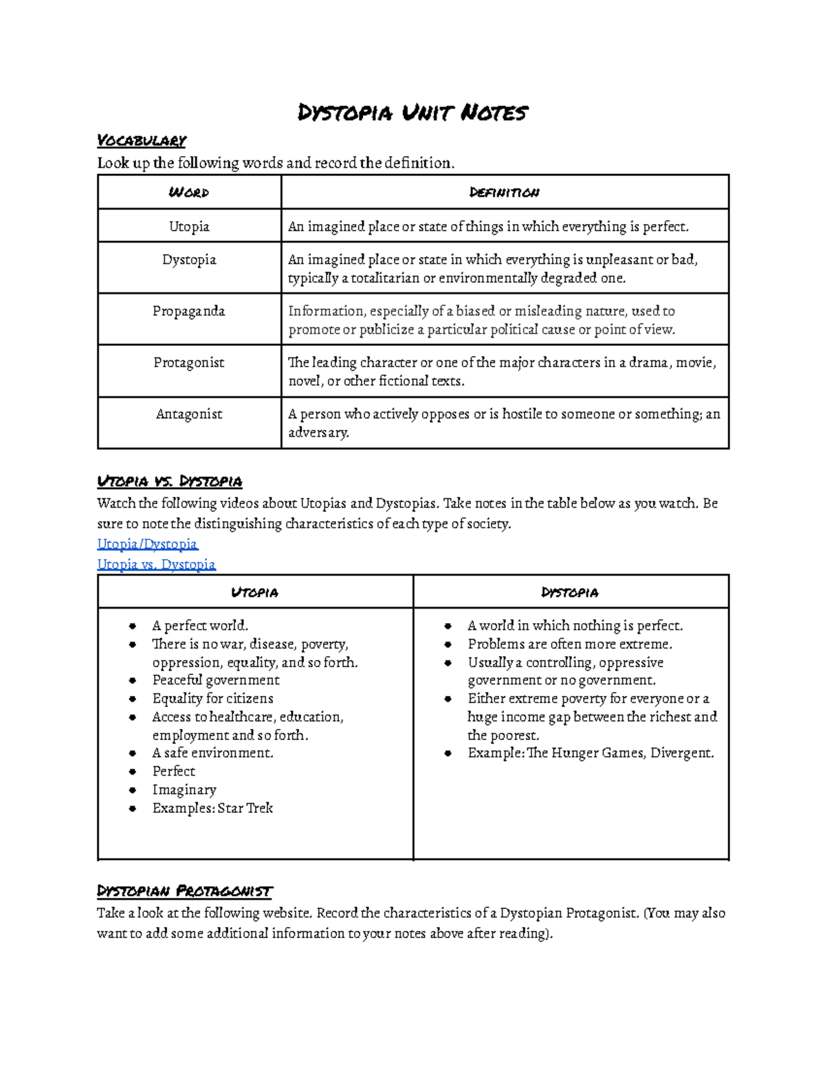 Dystopia Unit Notes - High school assignments and study material ...